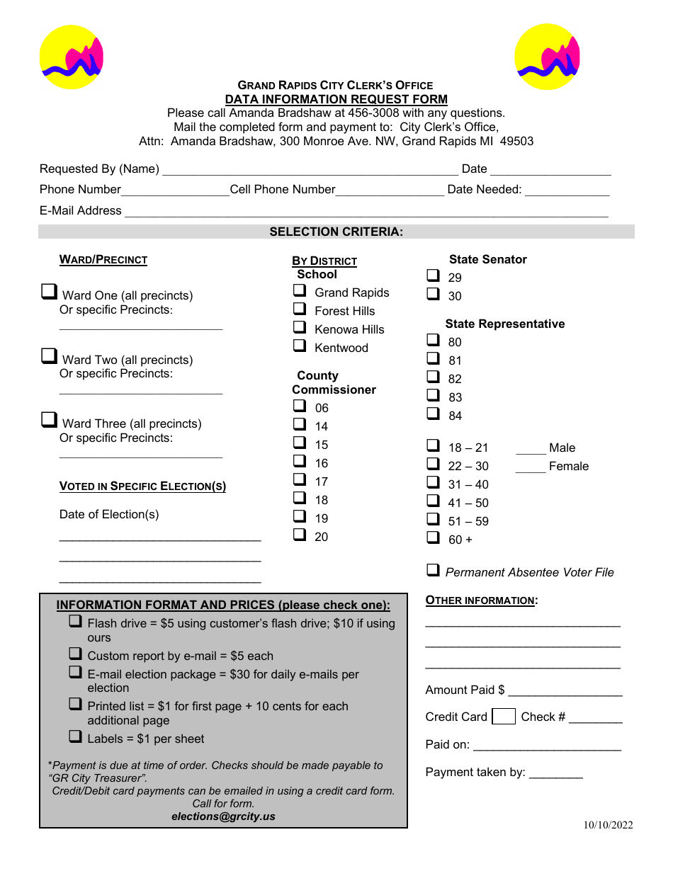 City of Grand Rapids, Michigan Data Information Request Form - Fill Out ...