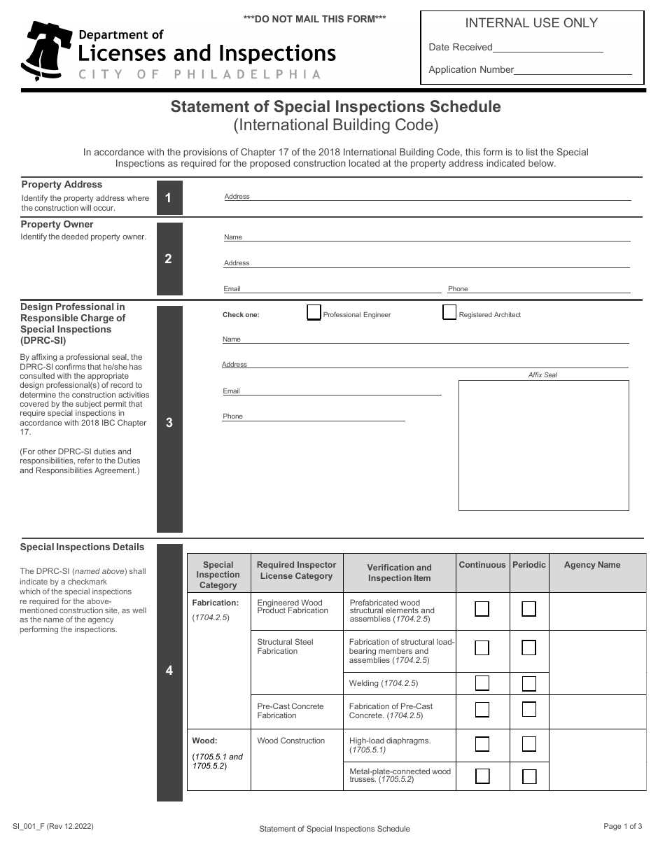 Form SI_001_F - Fill Out, Sign Online and Download Fillable PDF, City ...