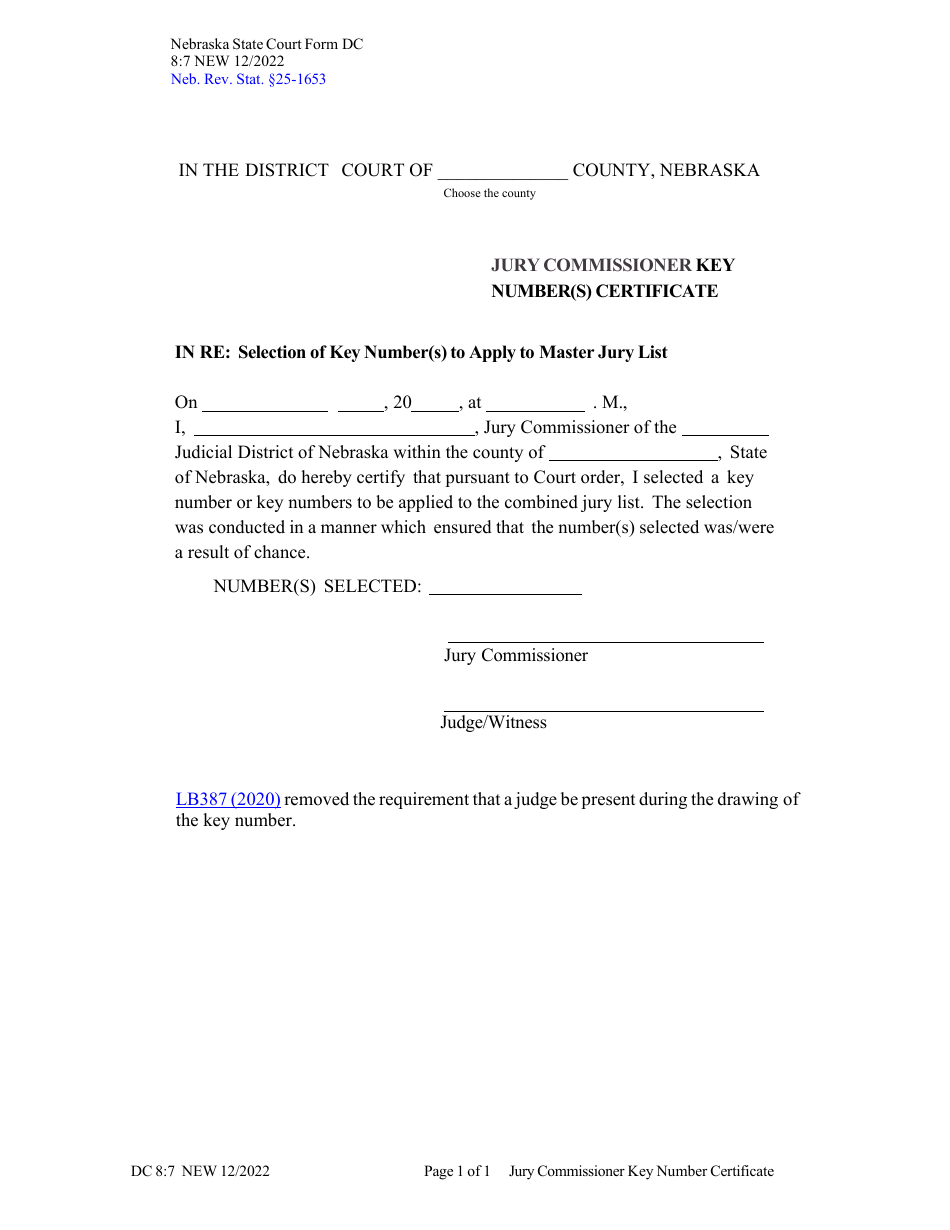 Form DC8:7 - Fill Out, Sign Online and Download Fillable PDF, Nebraska ...