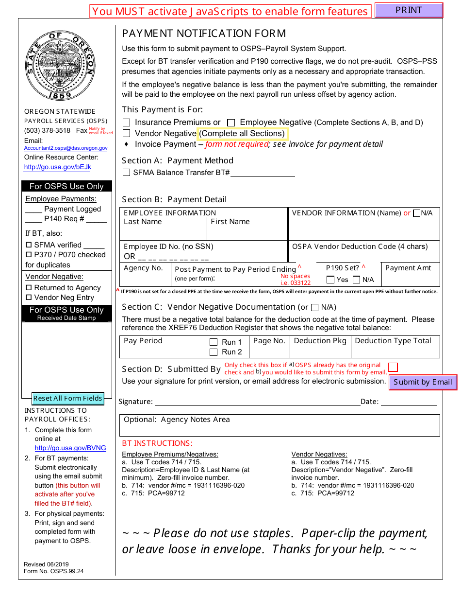 Form OSPS.99.24 Download Fillable PDF or Fill Online Payment ...