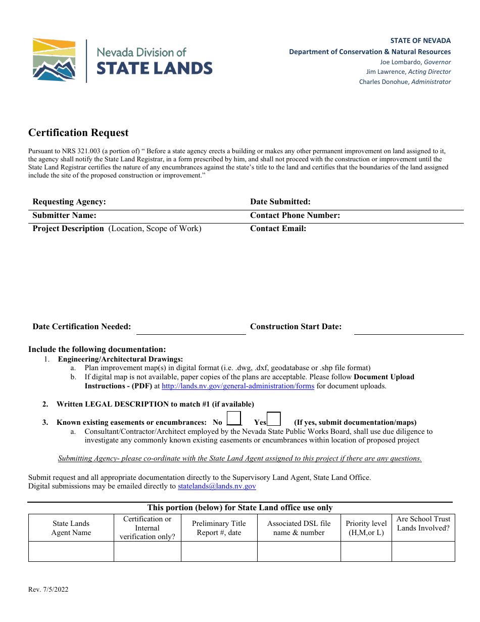 Nevada Certification Request Form - Fill Out, Sign Online and Download ...