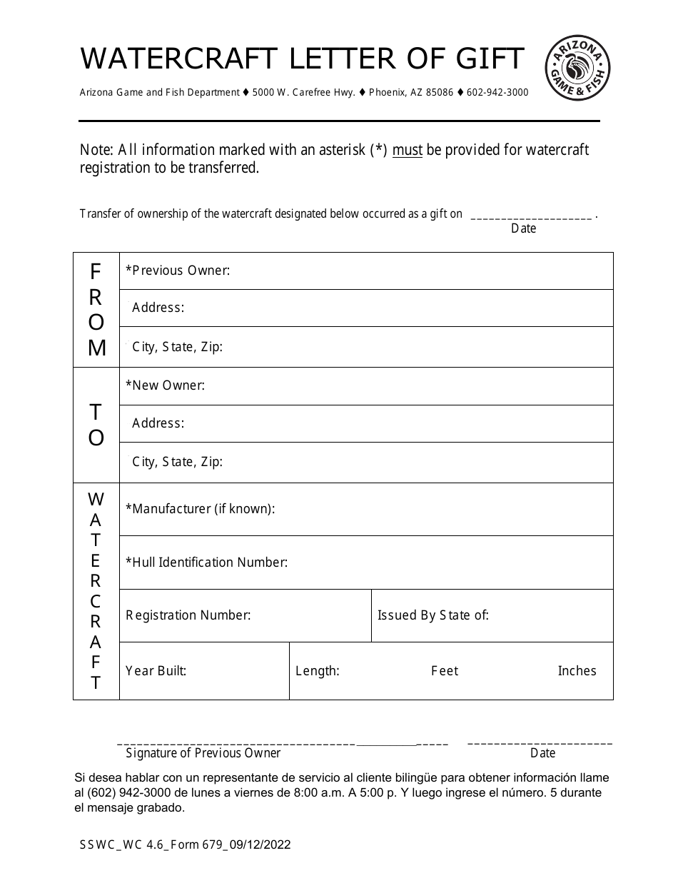 Form 679 Download Printable PDF or Fill Online Watercraft Letter of ...