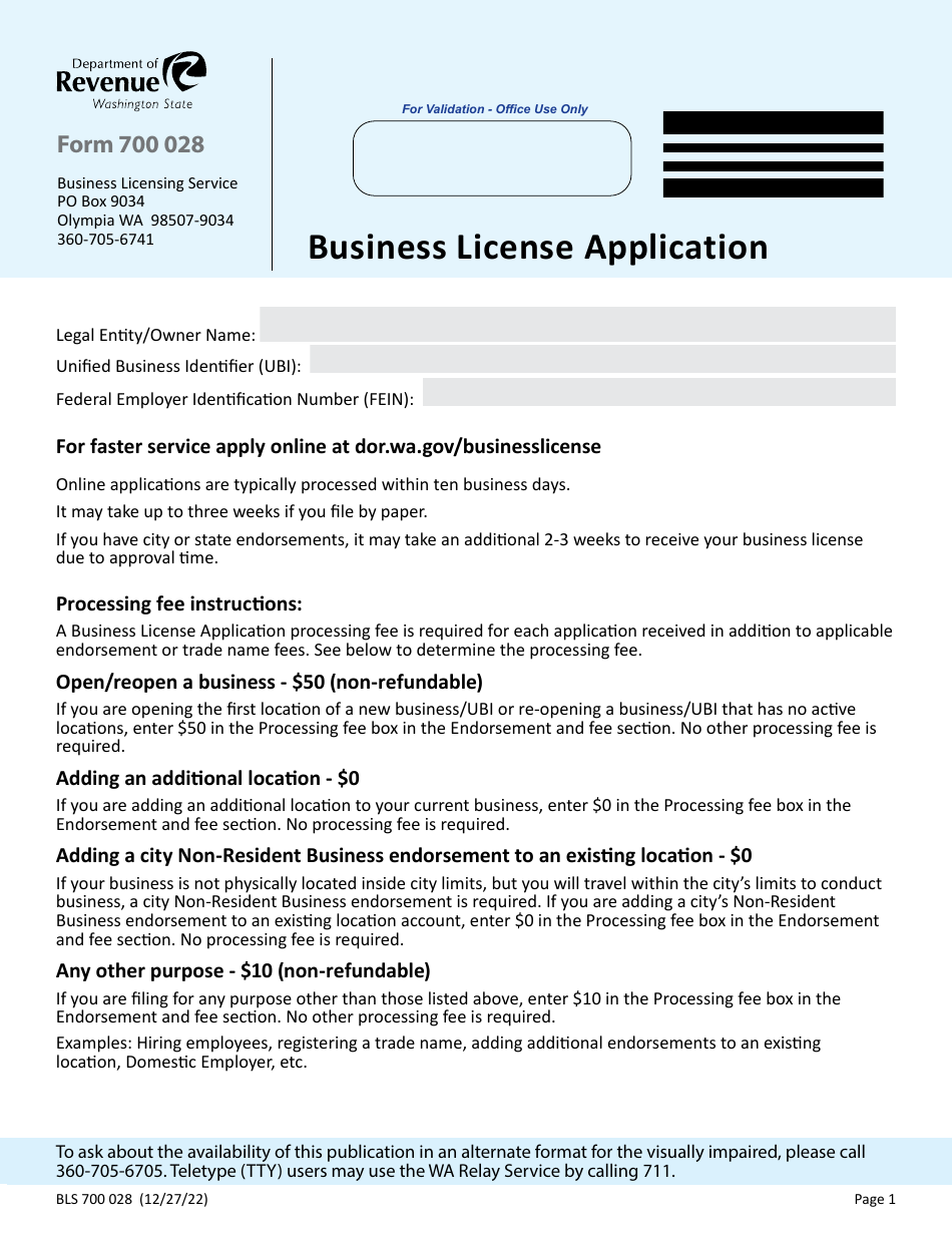 Form BLS700 028 Download Fillable PDF or Fill Online Business License ...