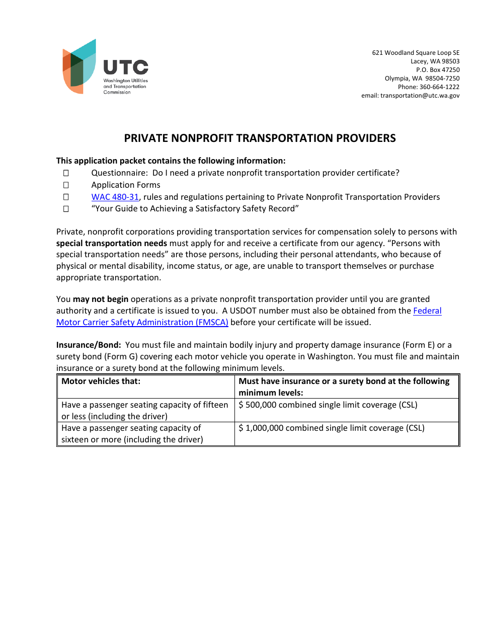 Washington Private Nonprofit Transportation Providers Certificate ...