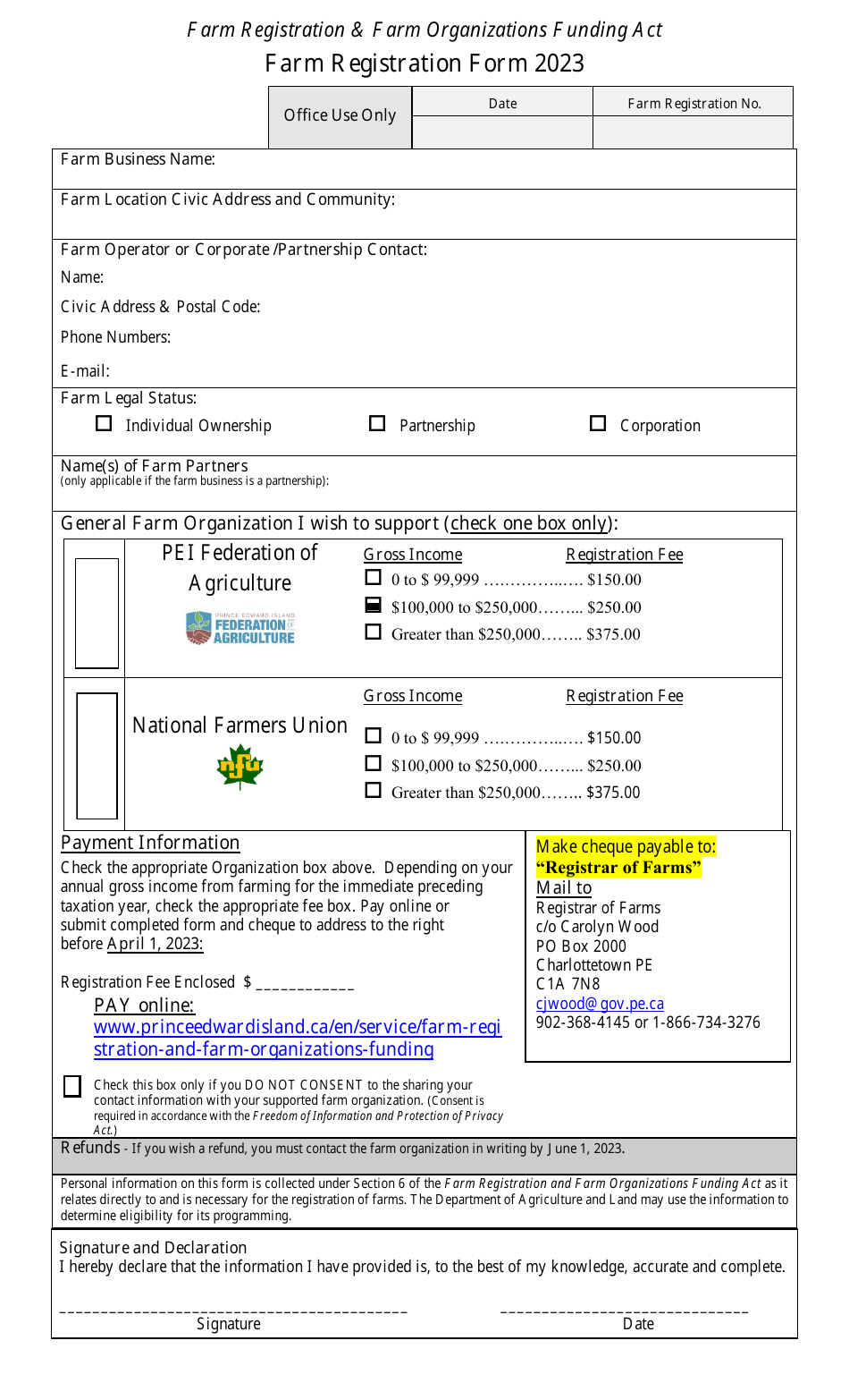 2023 Prince Edward Island Canada Farm Registration Form - Fill Out ...