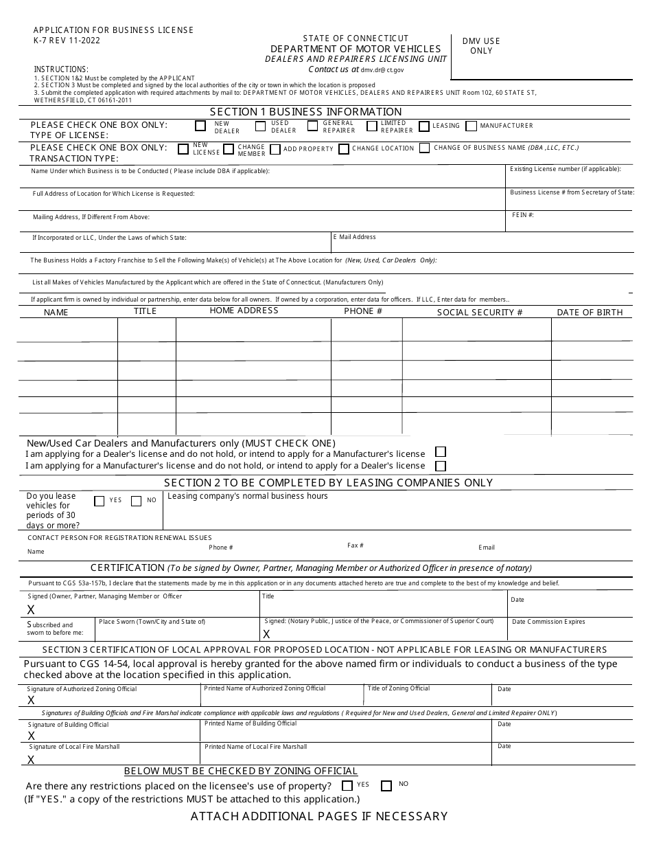 Form K-7 - Fill Out, Sign Online and Download Fillable PDF, Connecticut ...