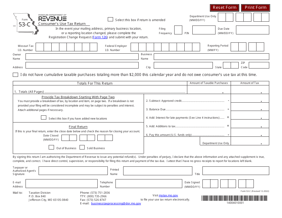 Form 53-C - Fill Out, Sign Online and Download Fillable PDF, Missouri ...
