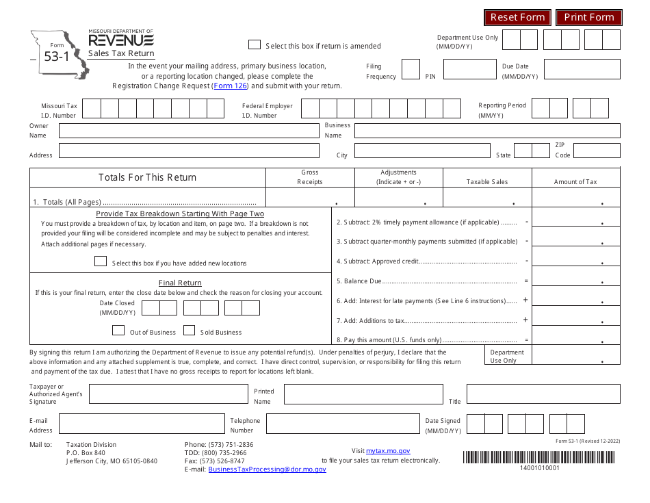 Form 53-1 - Fill Out, Sign Online and Download Fillable PDF, Missouri ...