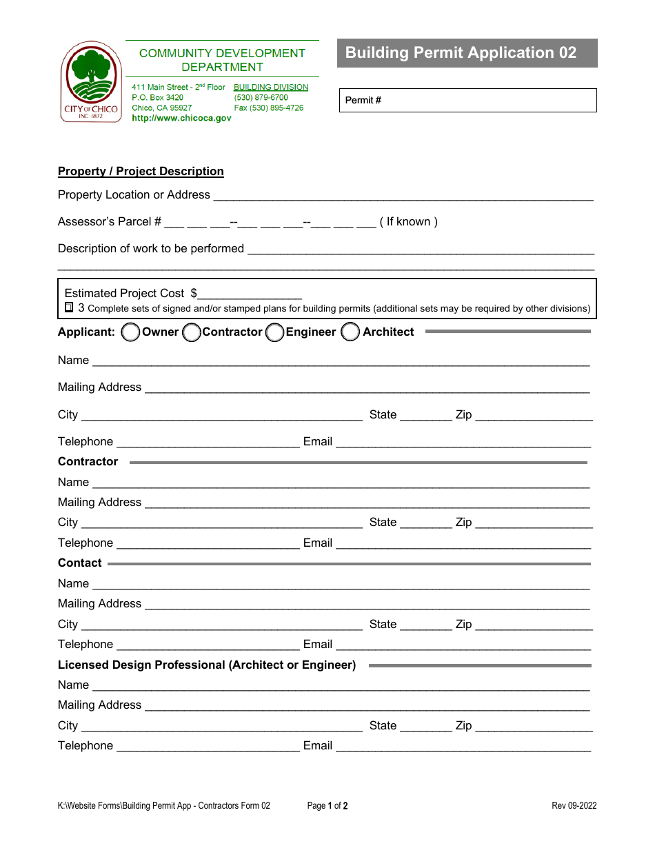 Form 02 - Fill Out, Sign Online and Download Fillable PDF, City of Chico, California ...