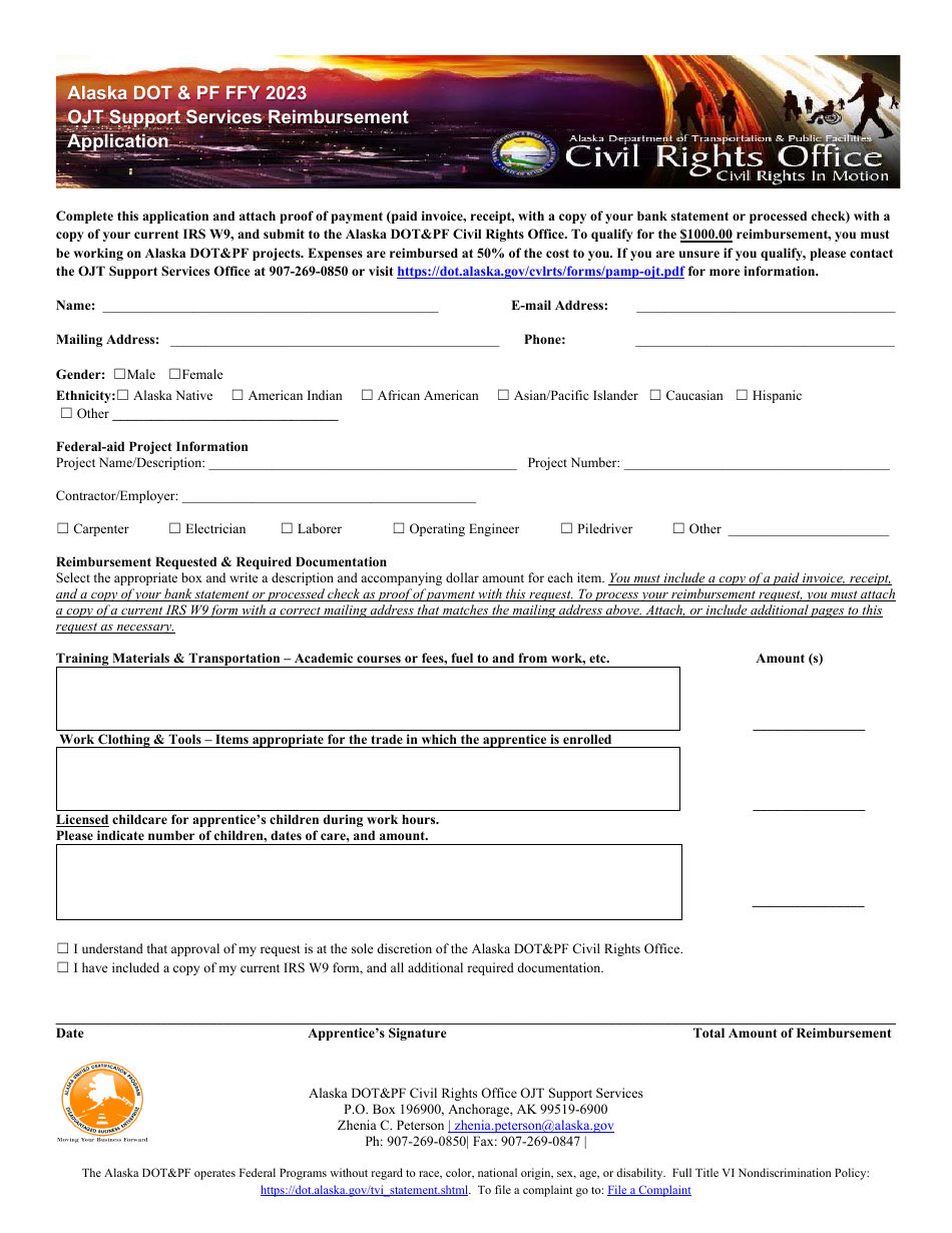 2023 Alaska Ojt Support Services Reimbursement Application Download Printable PDF | Templateroller