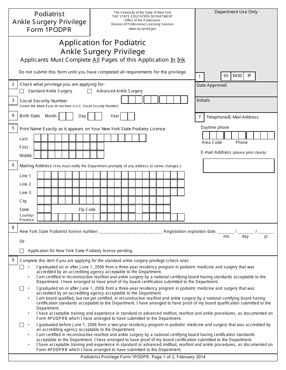 Podiatrist Ankle Surgery Privilege Form 1PODPR - Fill Out, Sign Online ...