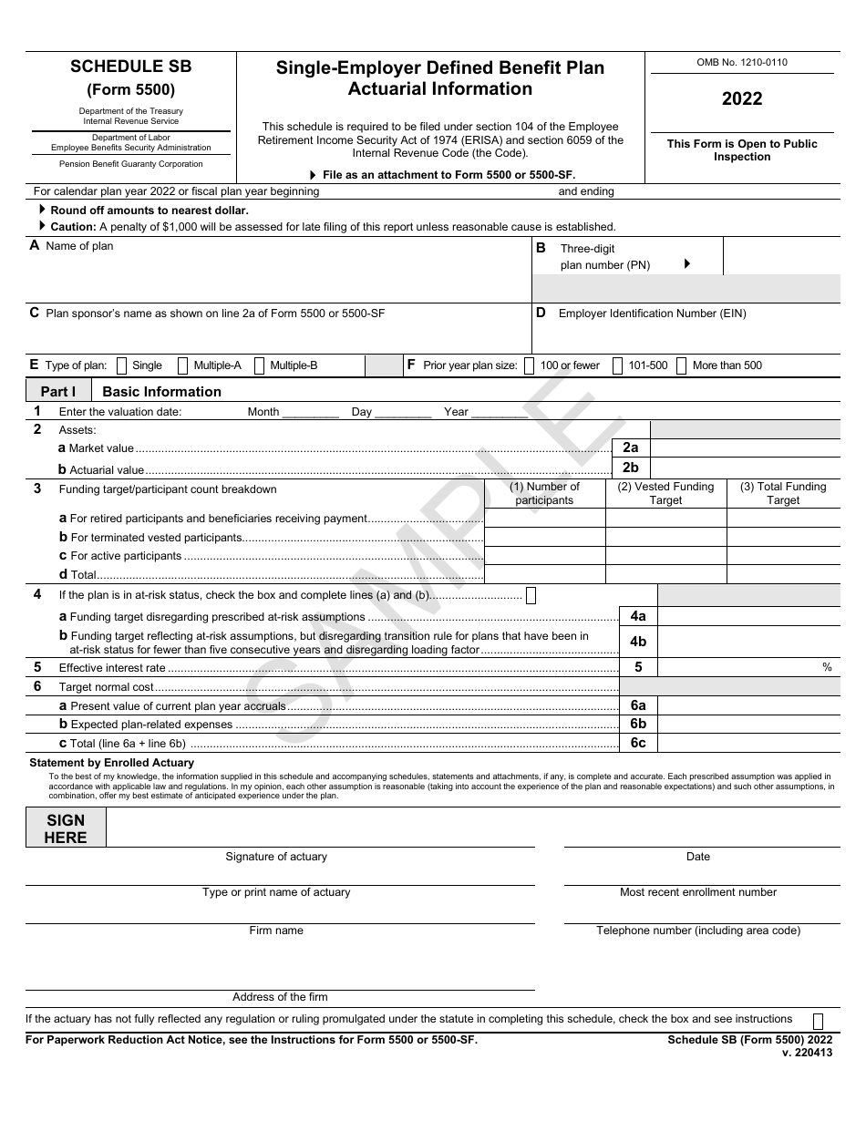 Form 5500 Schedule SB Download Printable PDF Or Fill Online Single