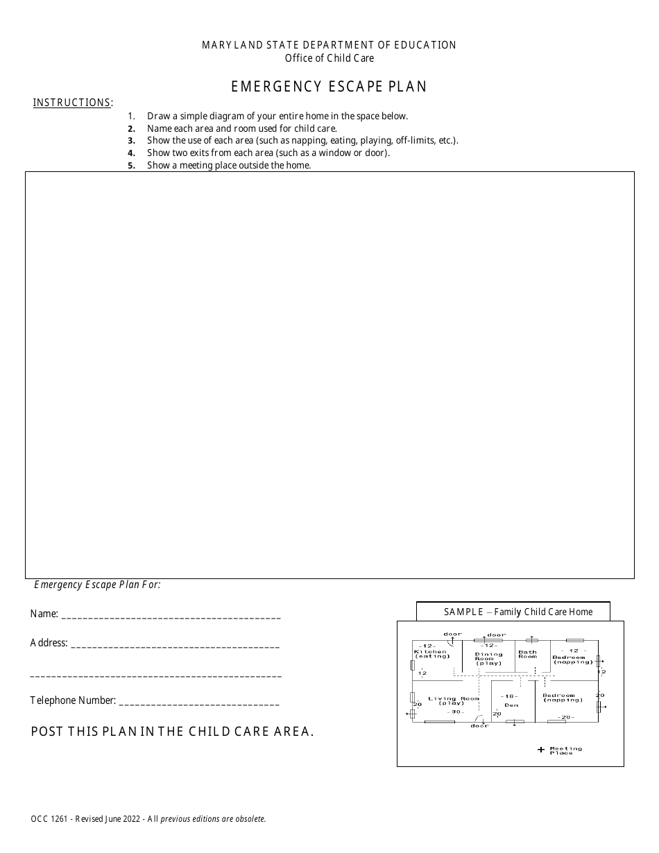 Form OCC1261 Download Fillable PDF or Fill Online Emergency Escape Plan ...