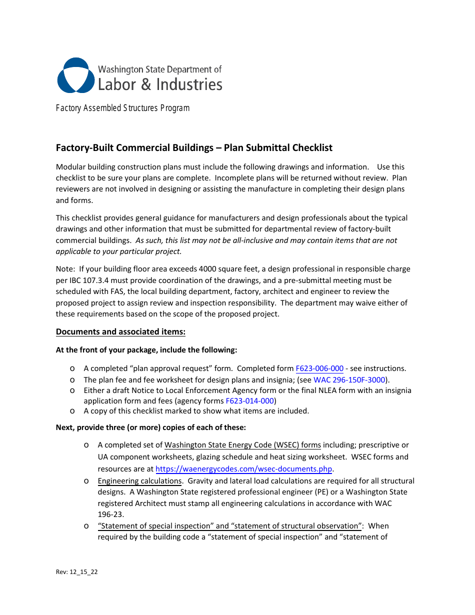 Washington Factory-Built Commercial Buildings - Plan Submittal ...