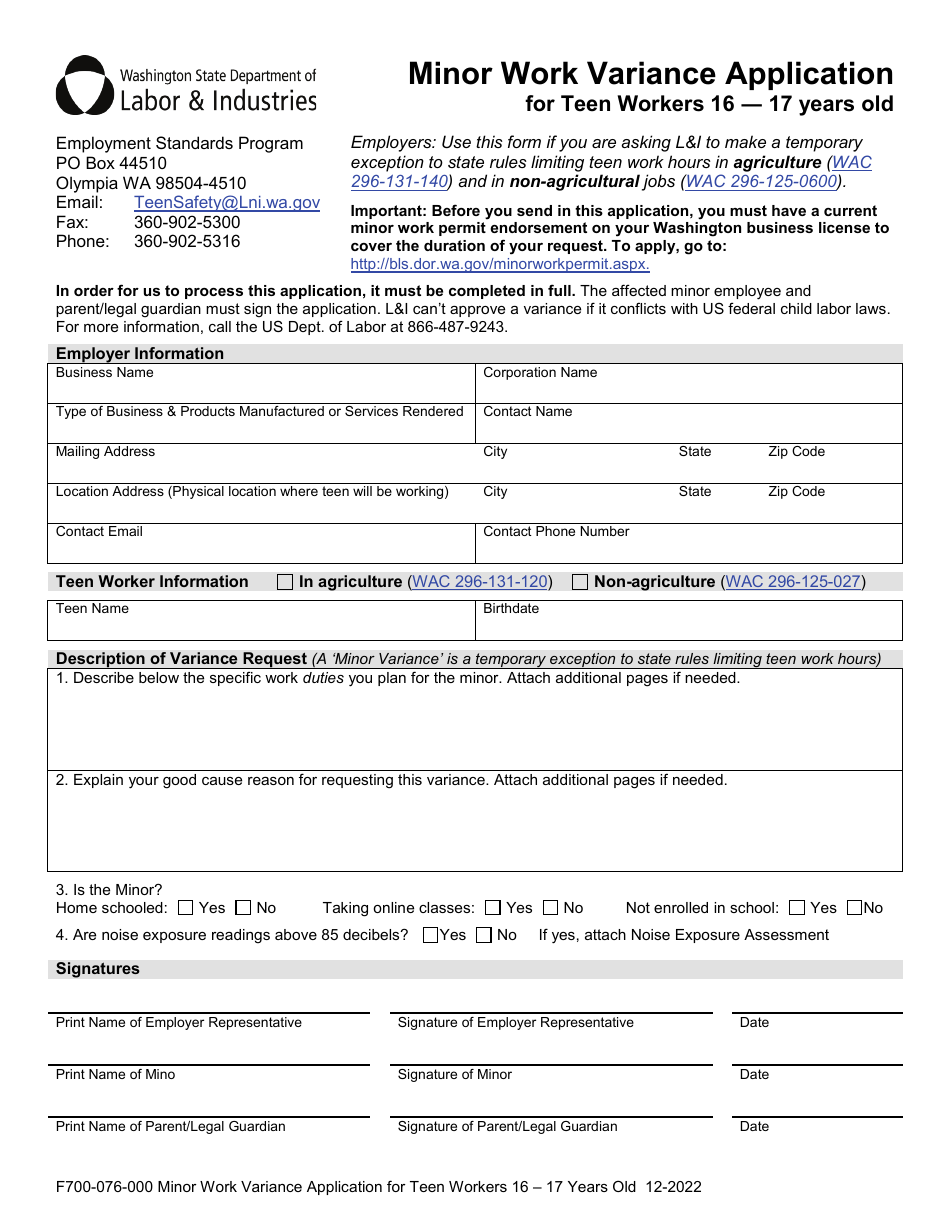 Form F700-076-000 Download Fillable PDF or Fill Online Minor Work ...