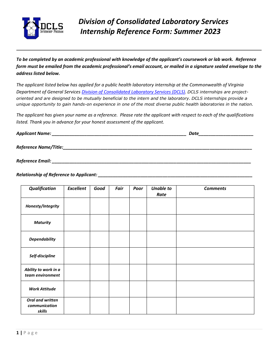2023 Virginia Internship Reference Form - Fill Out, Sign Online and ...