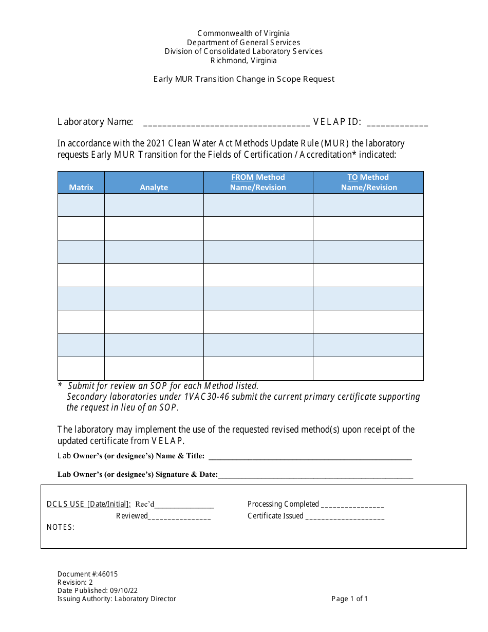 Form 46015 - Fill Out, Sign Online and Download Fillable PDF, Virginia ...