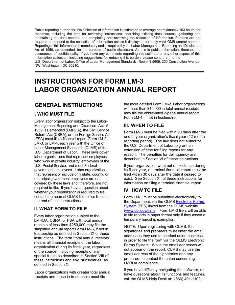 Download Instructions for Form LM-3 Labor Organization Annual Report ...