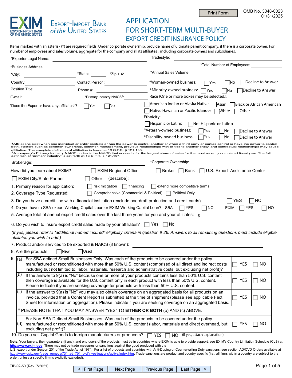 Form EIB-92-50 - Fill Out, Sign Online and Download Fillable PDF ...
