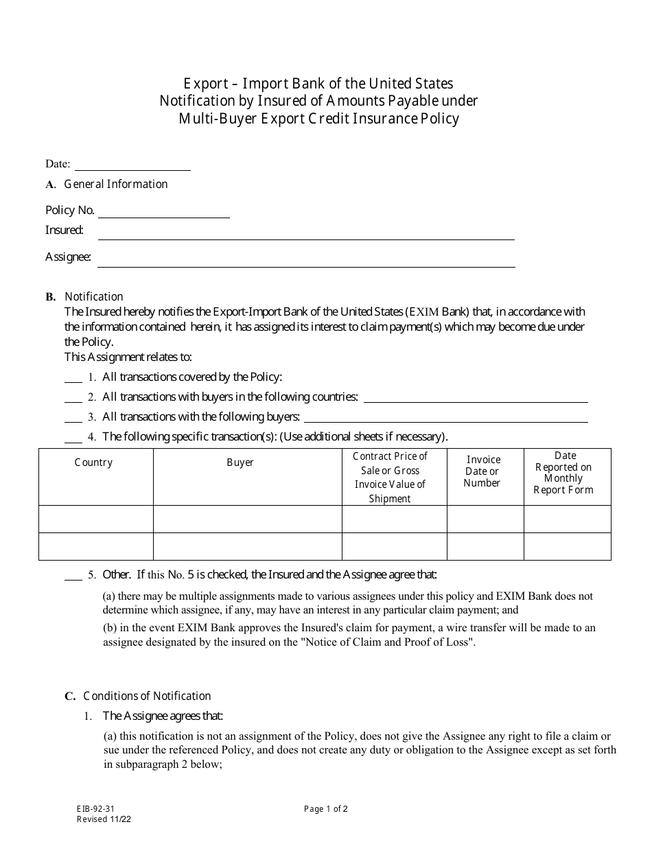 Form EIB-92-31 - Fill Out, Sign Online and Download Fillable PDF ...