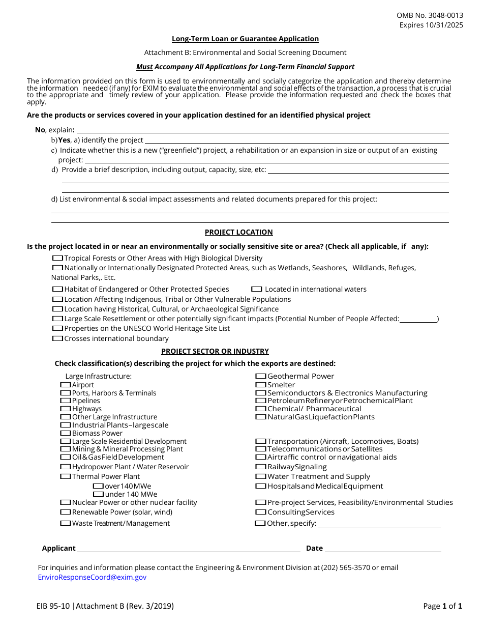 Form EIB95-10 Attachment B - Fill Out, Sign Online and Download ...