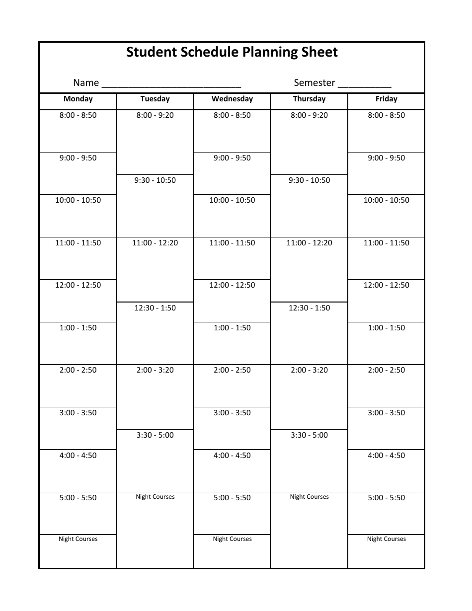 Student Schedule Planning Sheet Template Download Printable PDF ...