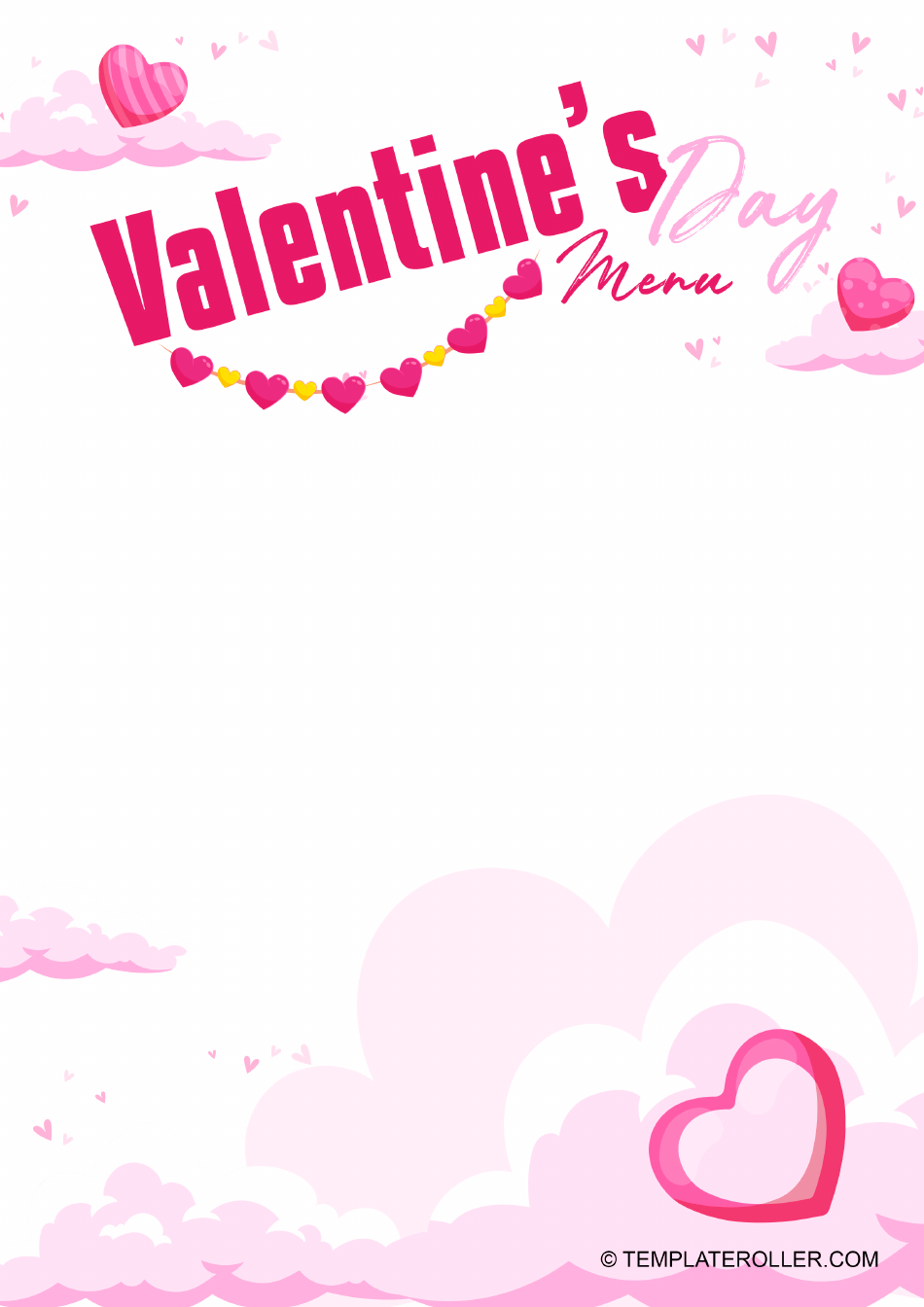 Valentine's Menu Template - Hearts Download Printable PDF | Templateroller