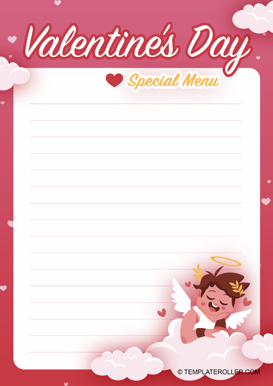 Valentine's Menu Template - Angel Download Printable PDF | Templateroller