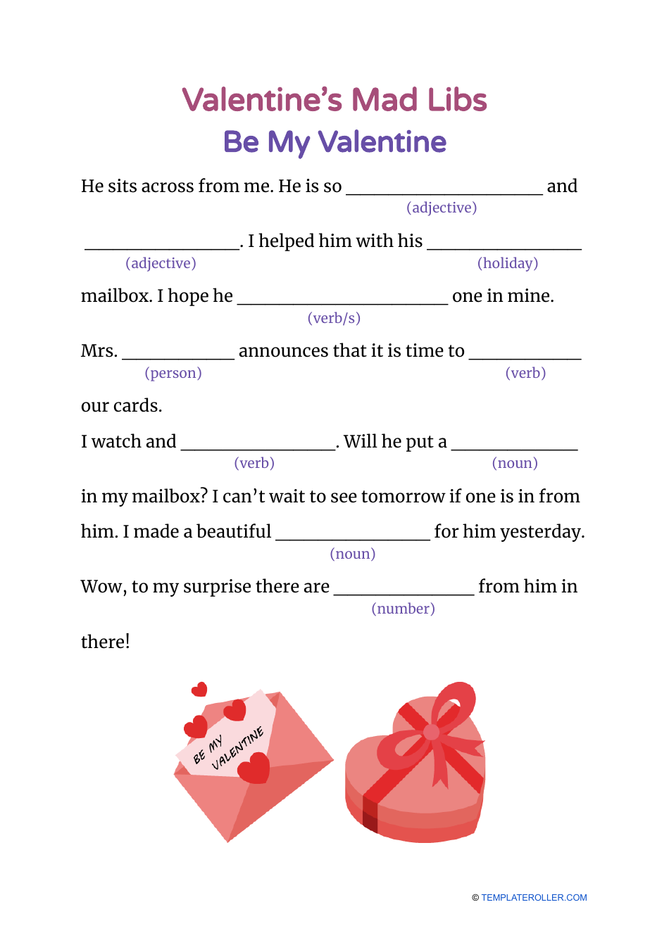 Valentine's Day Mad Libs - Be My Valentine Download Printable PDF ...
