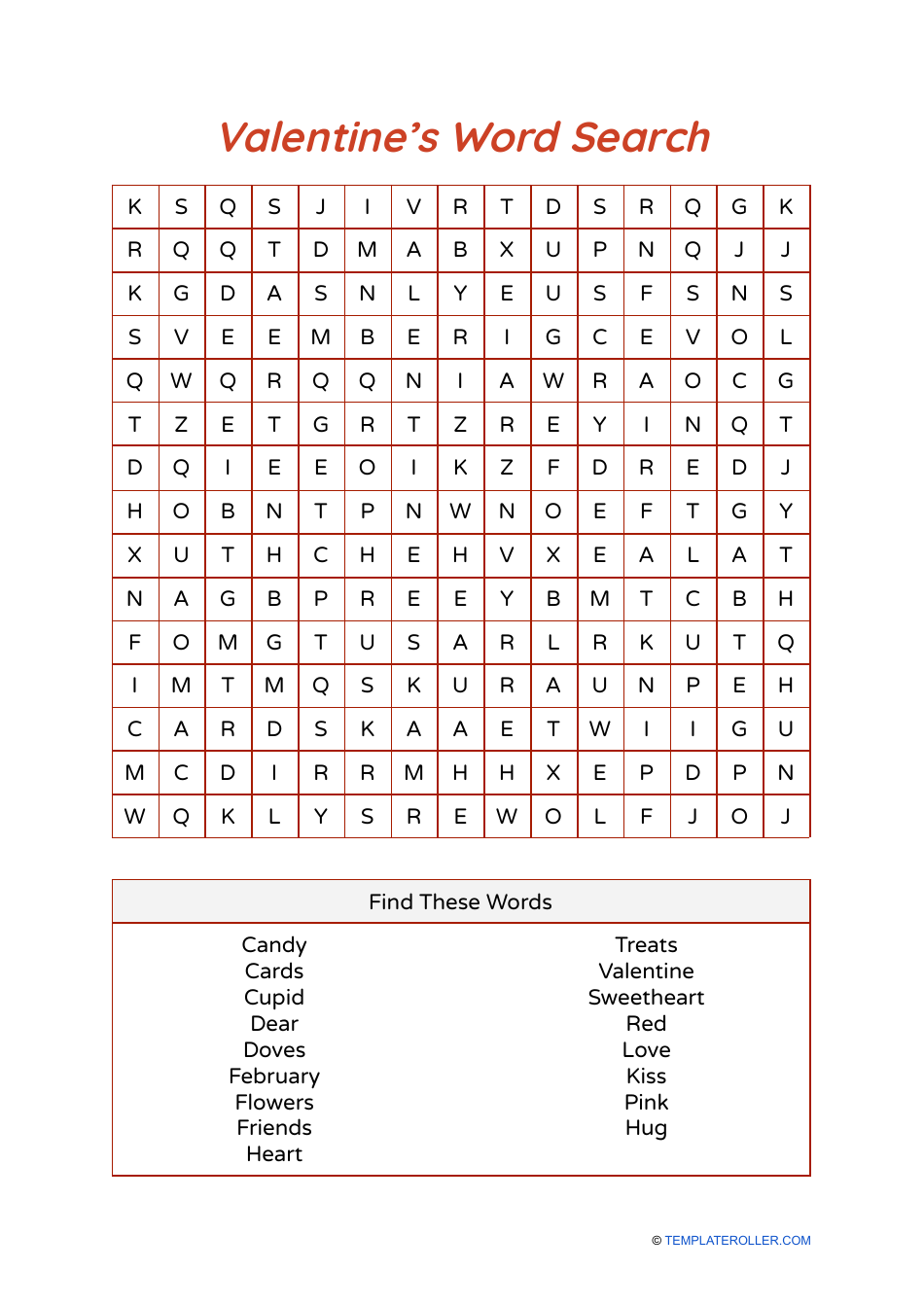 Valentine's Day Word Search - Orange Download Printable PDF ...