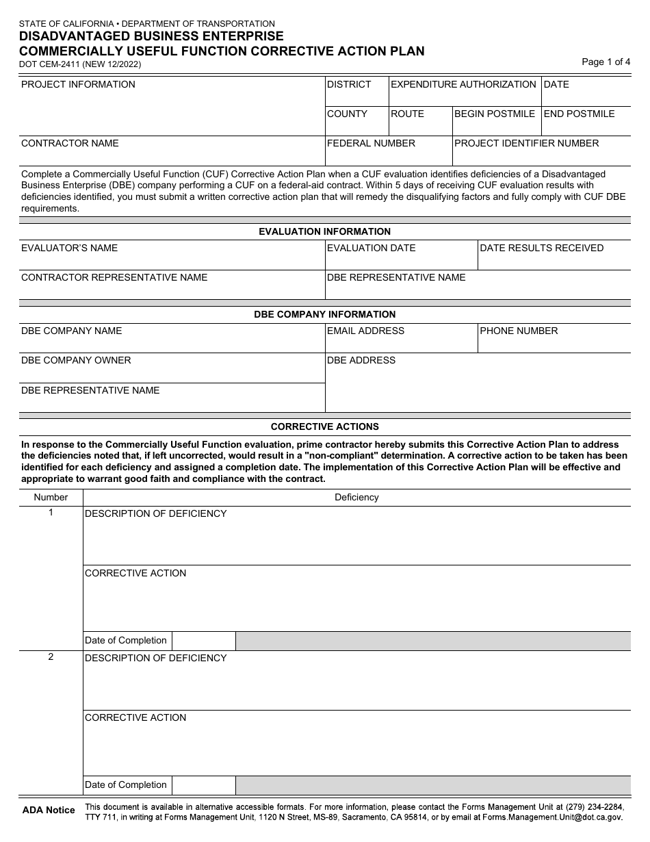Form DOT CEM-2411 - Fill Out, Sign Online and Download Fillable PDF ...