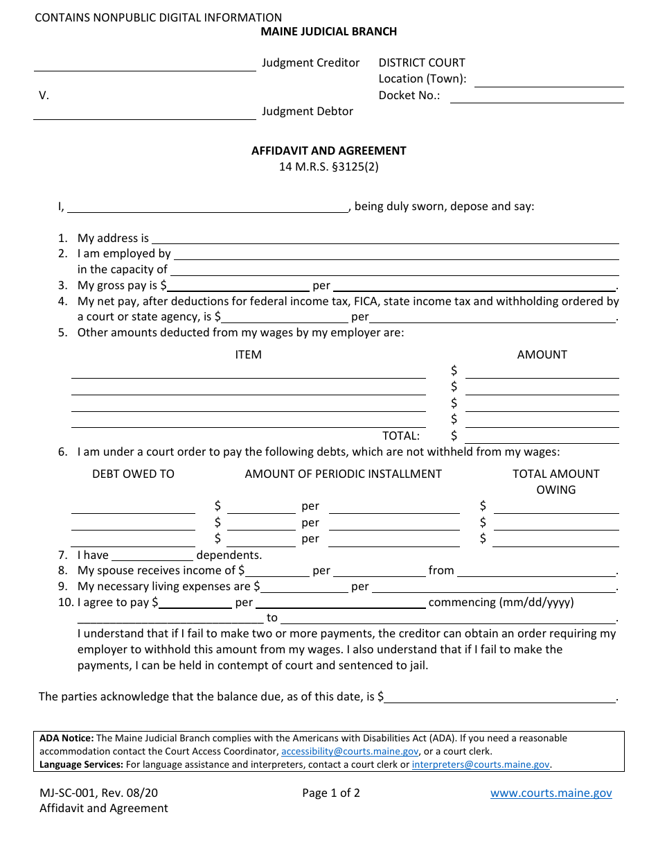 Form MJ-SC-001 - Fill Out, Sign Online and Download Fillable PDF, Maine | Templateroller