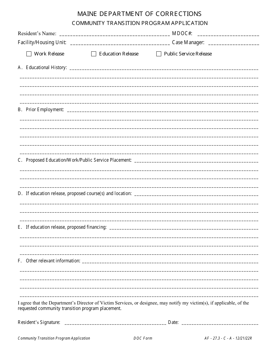 Maine Community Transition Program Application - Fill Out, Sign Online ...