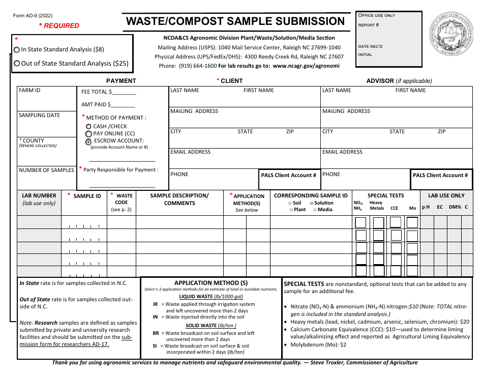 Form AD-9 - Fill Out, Sign Online and Download Fillable PDF, North ...