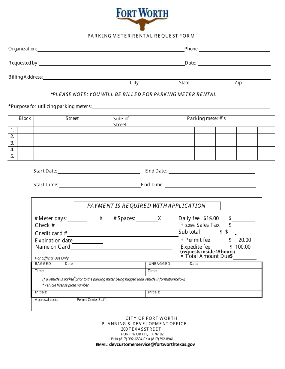 City of Fort Worth, Texas Parking Meter Rental Request Form - Fill Out ...