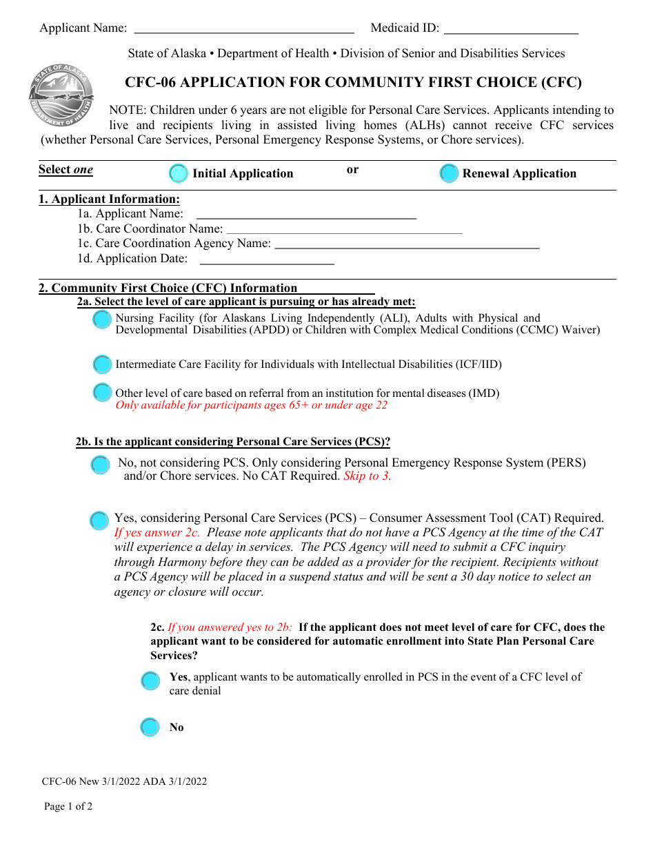 Form CFC-06 - Fill Out, Sign Online and Download Fillable PDF, Alaska ...