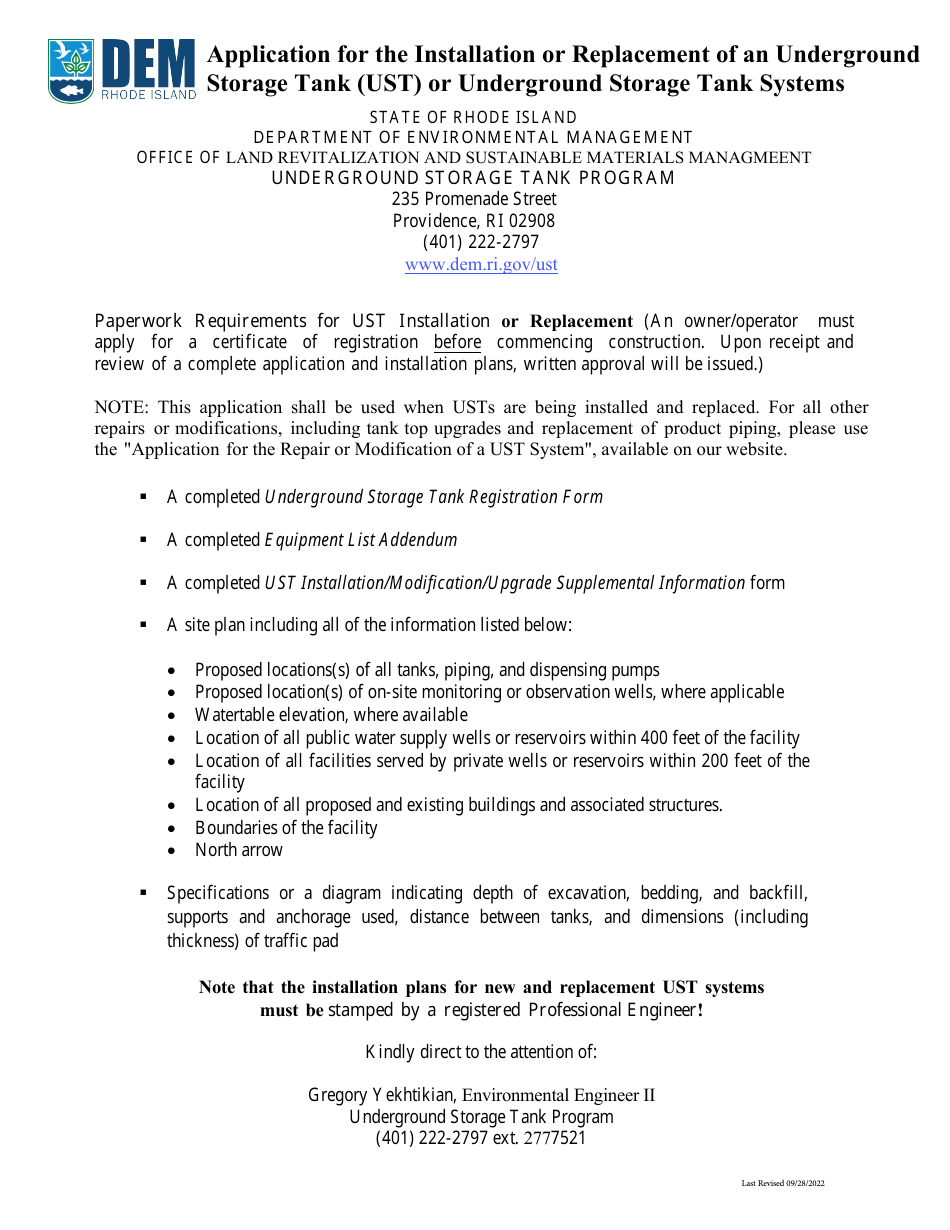 Rhode Island Application for the Installation or Replacement of an ...