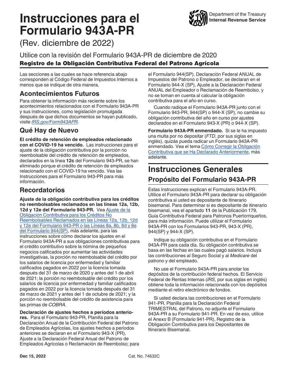 Download Instrucciones para IRS Formulario 943A-PR Registro De La ...