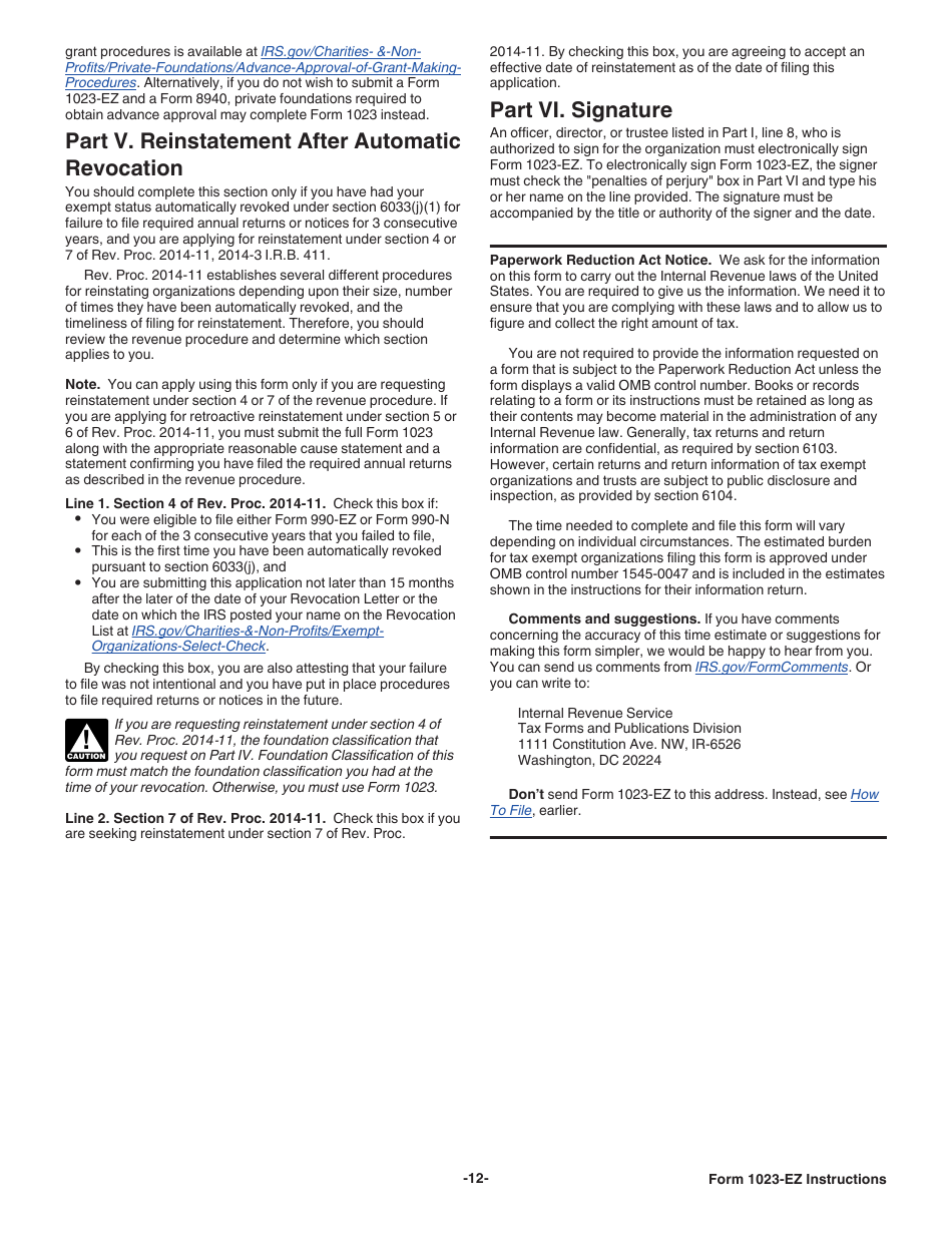 Download Instructions For IRS Form 1023 EZ Streamlined Application For