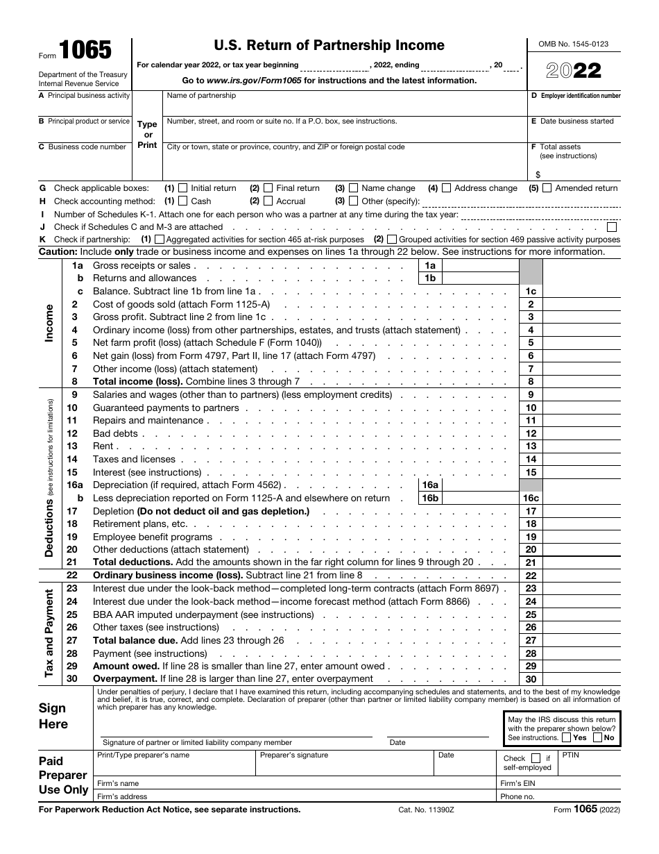 IRS Form 1065 Download Fillable PDF or Fill Online U.S. Return of ...