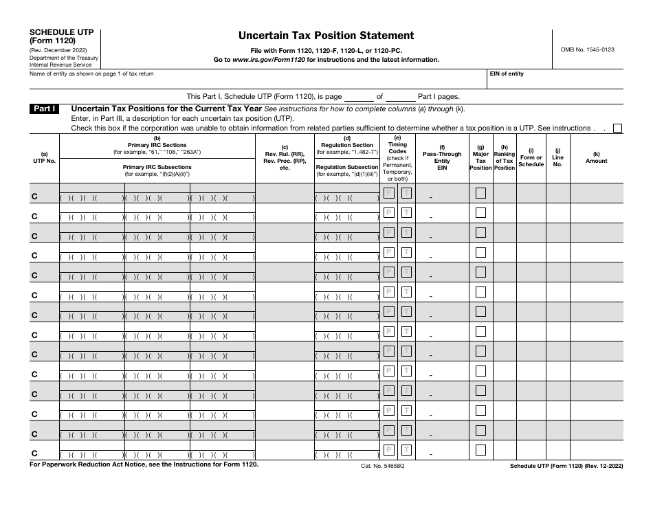 IRS Form 1120 Schedule UTP Download Fillable PDF or Fill Online ...