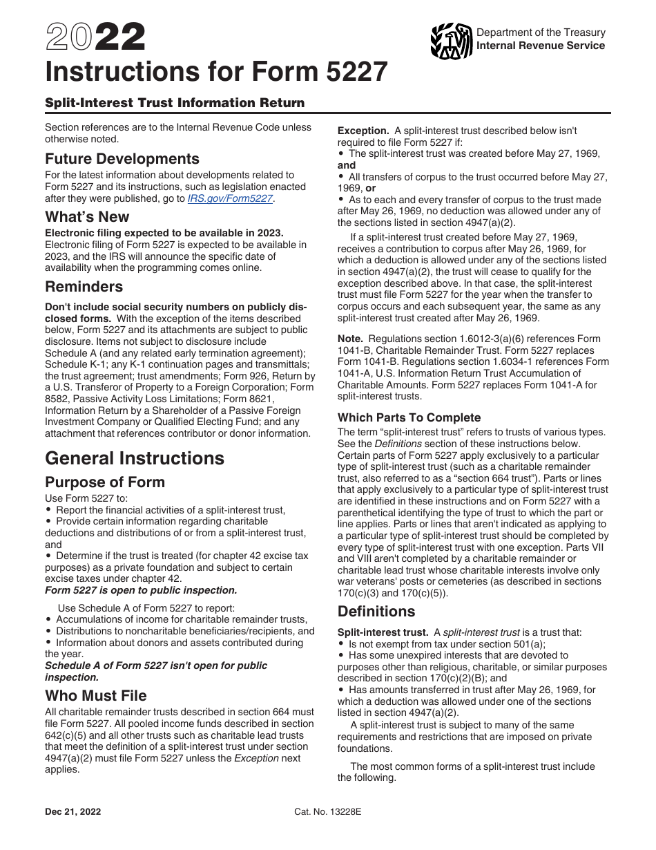 Download Instructions for IRS Form 5227 Split-Interest Trust ...
