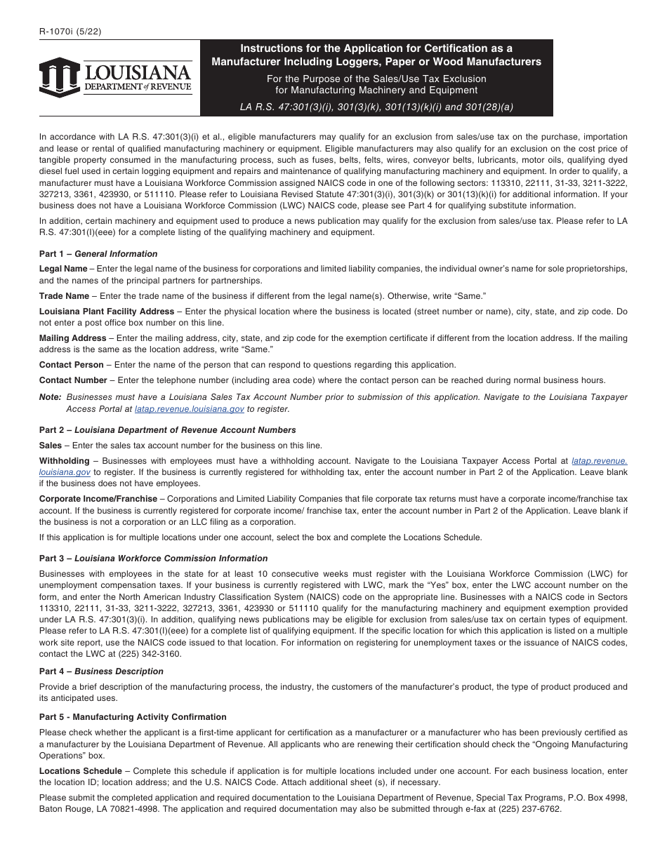 Download Instructions for Form R-1070 Application for Certification as ...
