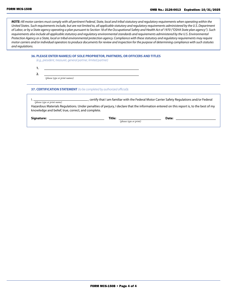 Form MCS-150B - Fill Out, Sign Online and Download Fillable PDF | Templateroller