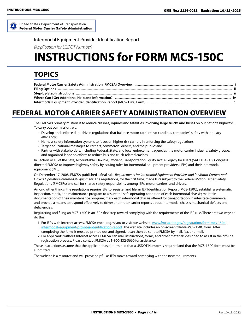 Form MCS-150C Download Fillable PDF or Fill Online Intermodal Equipment ...