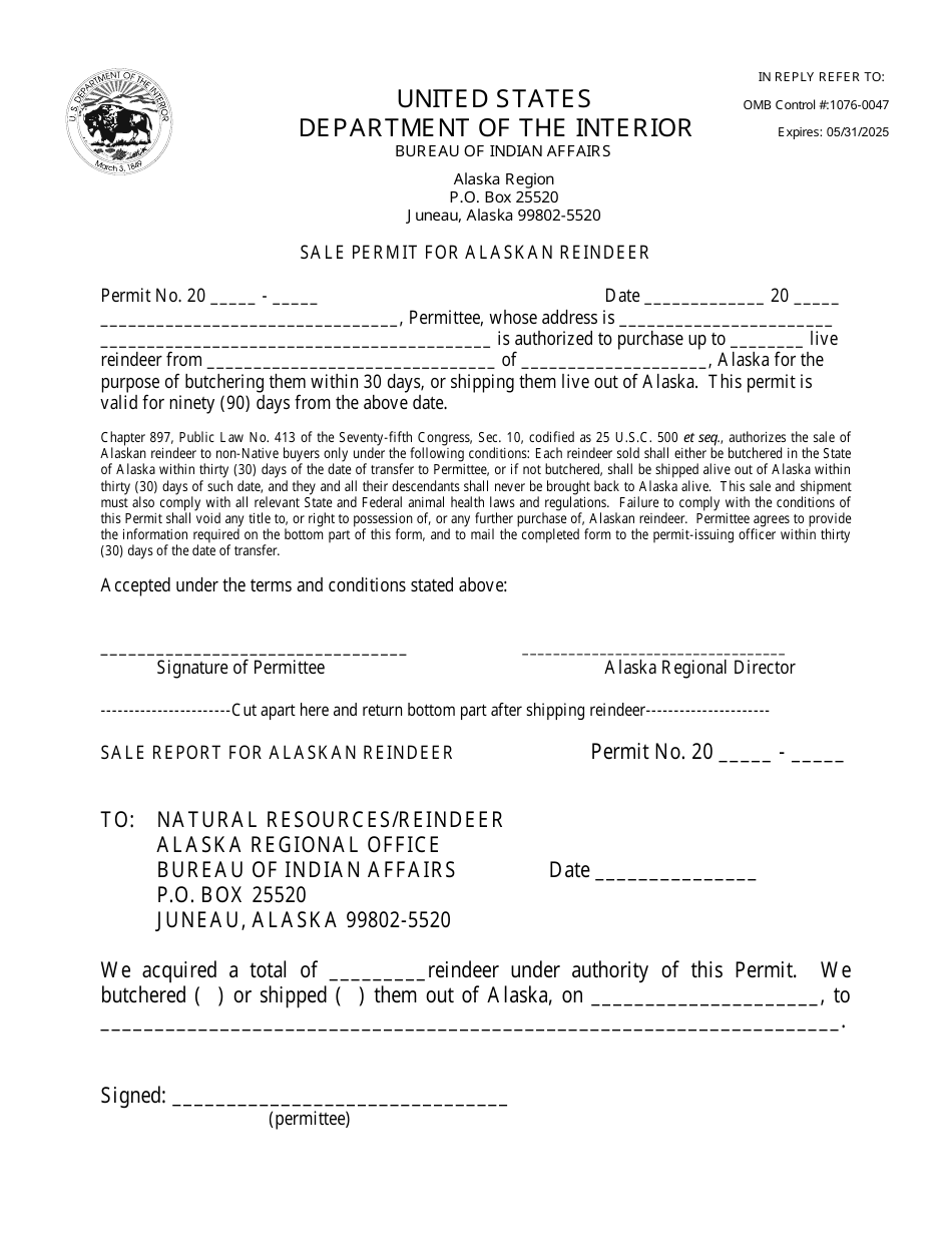 Sale Permit for Alaskan Reindeer - Fill Out, Sign Online and Download ...