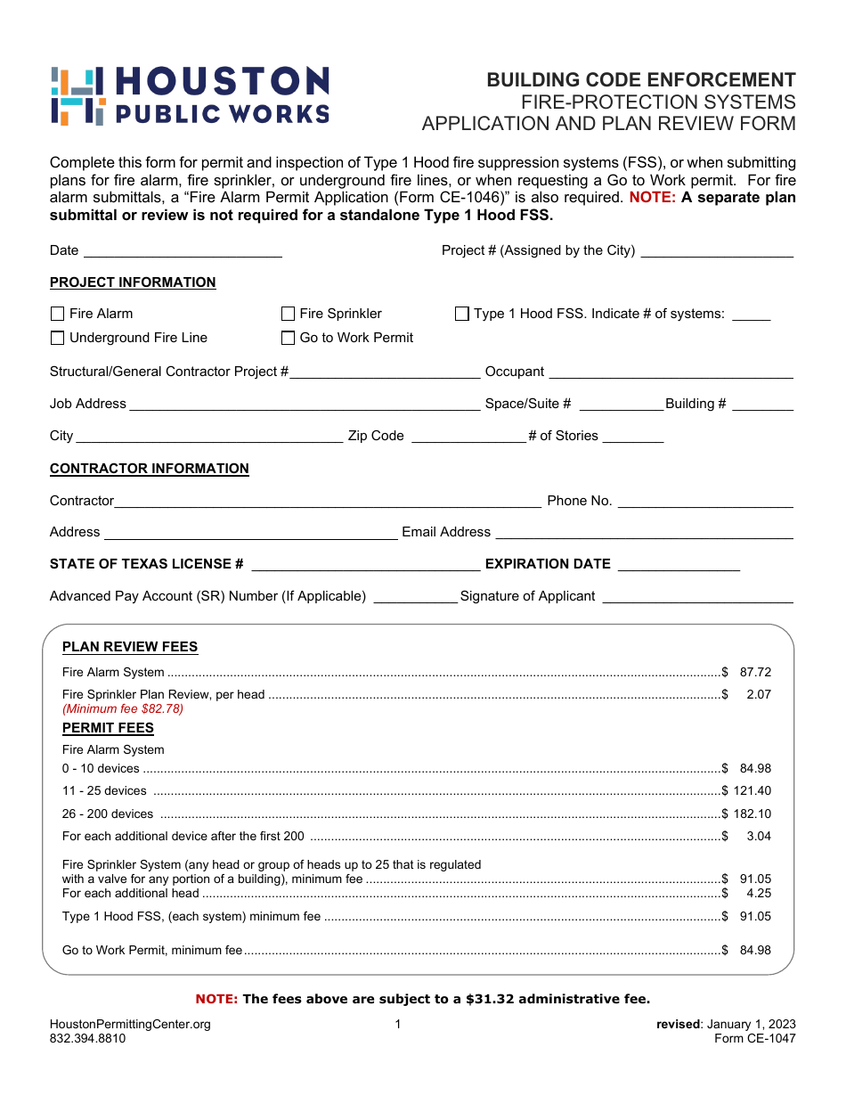 Form CE-1047 Download Fillable PDF or Fill Online Fire-Protection ...