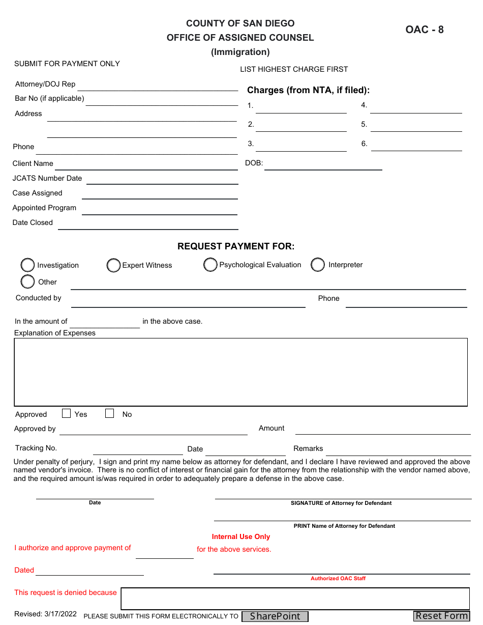 OAC Form 8 - Fill Out, Sign Online and Download Fillable PDF, County of ...