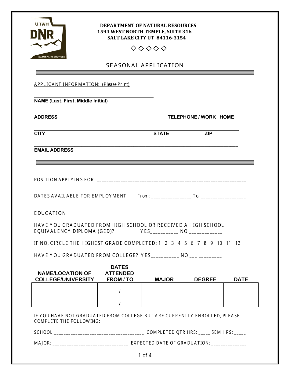 Utah Seasonal Application - Fill Out, Sign Online and Download PDF ...