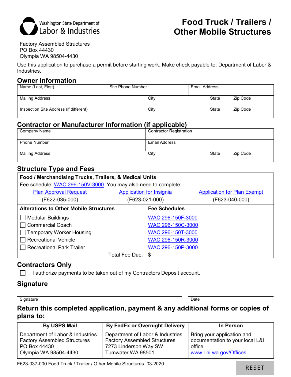 Form F623-037-000 Download Fillable PDF or Fill Online Food Truck/Trailers/Other Mobile ...